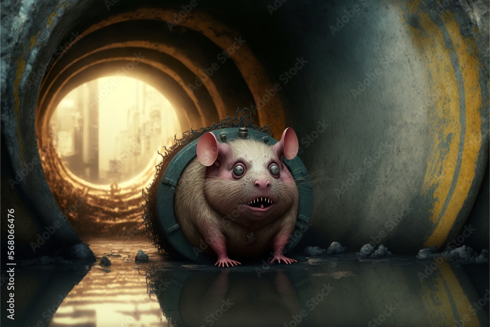 Fat rat mouse stuck in the sewer entrance Stock Illustration | Adobe Stock