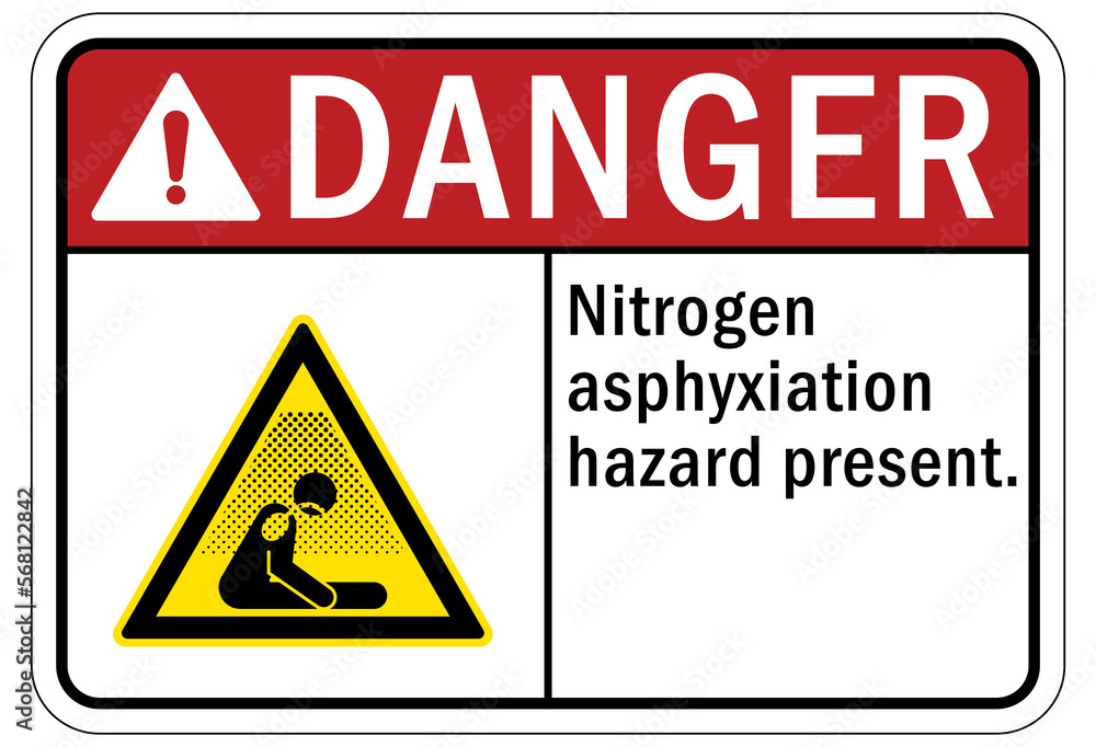 Nitrogen warning chemical sign and labels nitrogen asphyxiation hazard ...