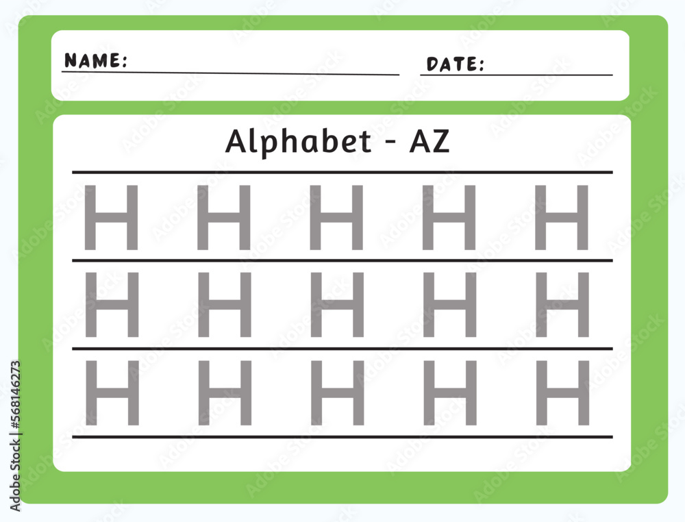 Alphabet tracing worksheet. A-Z writing pages. Letter H uppercase ...