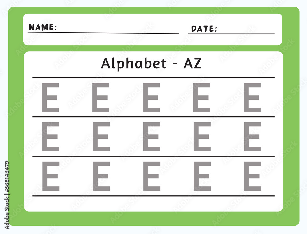 Alphabet tracing worksheet. A-Z writing pages. Letter E uppercase ...