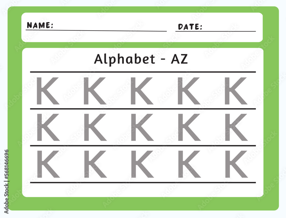 Alphabet tracing worksheet. A-Z writing pages. Letter K uppercase ...