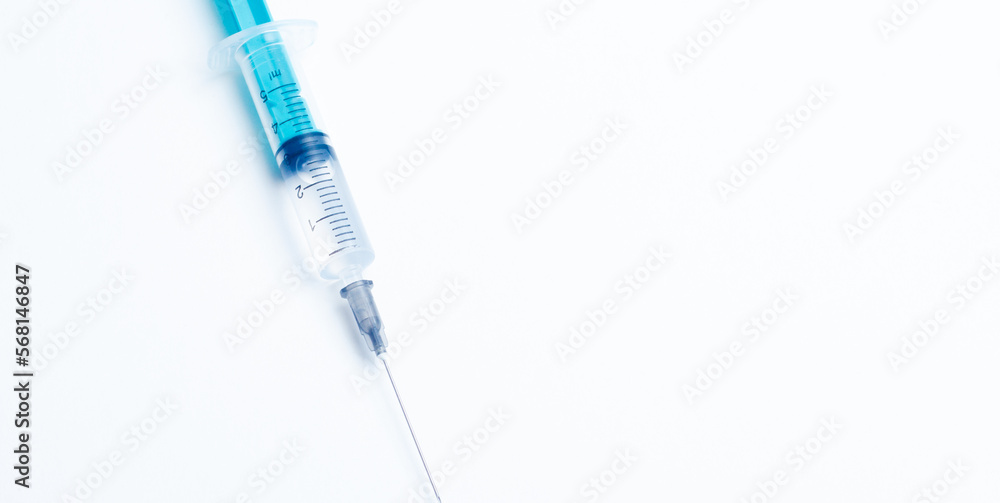 Disposable plastic syringe prepared for injection and vaccination in ...