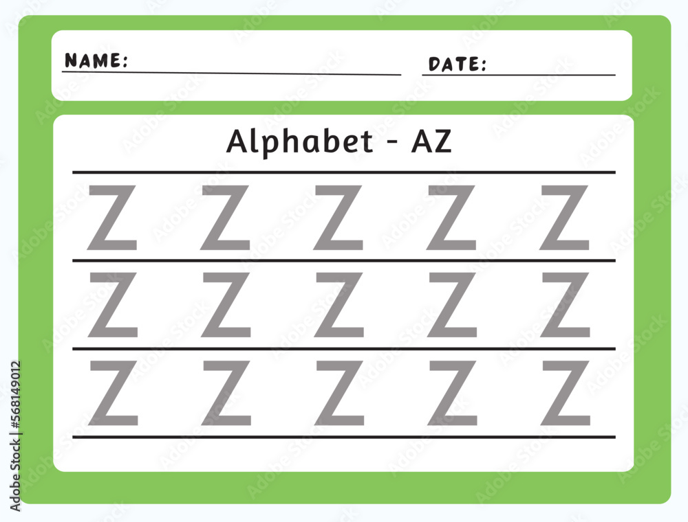 Alphabet tracing worksheet. A-Z writing pages. Letter Z uppercase ...