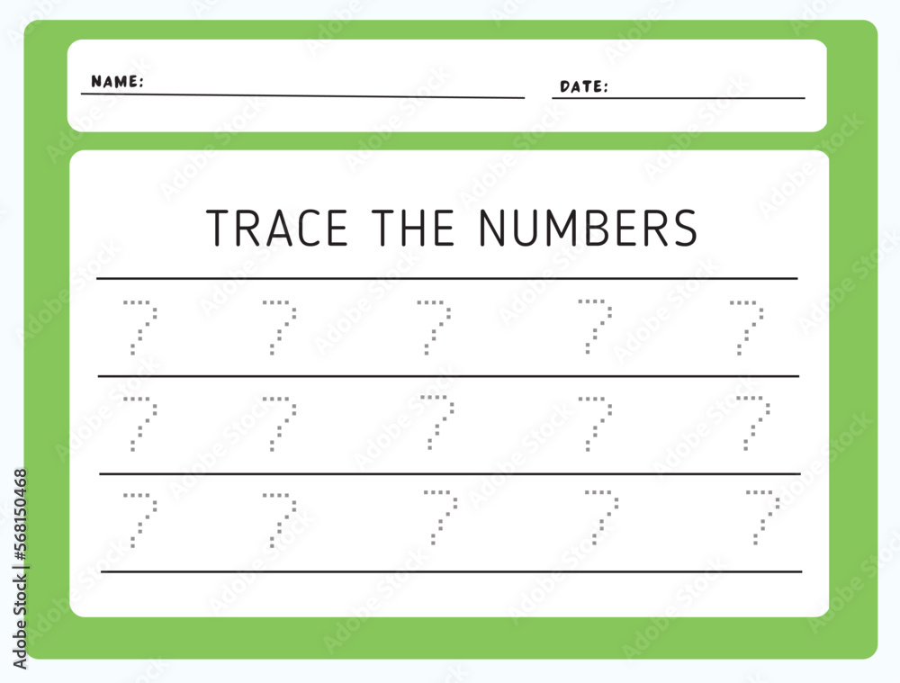 Writing practice number seven printable worksheet for kids to improve ...