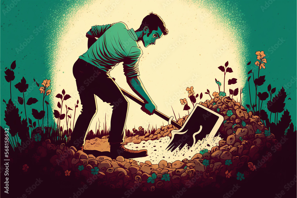 man digging grave. Death and funeral. Vector illustration. Stock ...