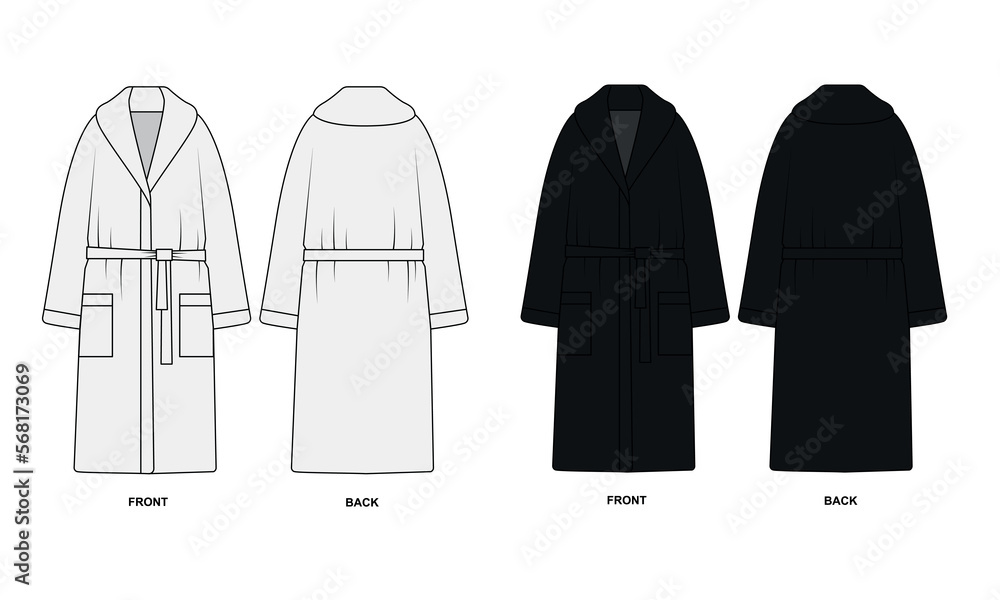 Bathrobe white and black color drawing vector. Sketch of a set of ...