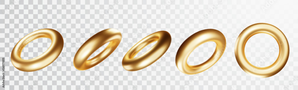 Geometric element in shape of gold 3d torus. Round realistick ring tor ...
