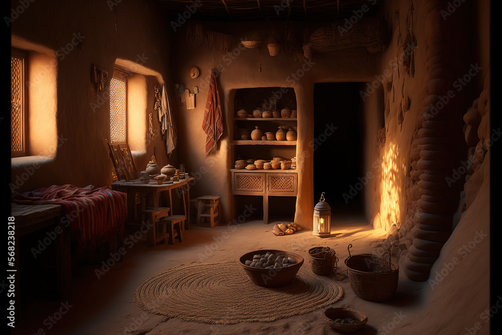 Interior of a traditional Arab mud home. Generative AI Stock ...