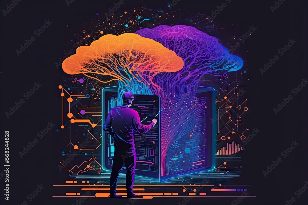 Big data technology and data science. Data scientist querying, analysing and visualizing complex ...