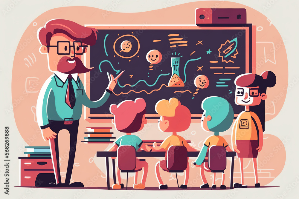 Classroom Cartoon Vector, Teacher teaches students in the classroom ...