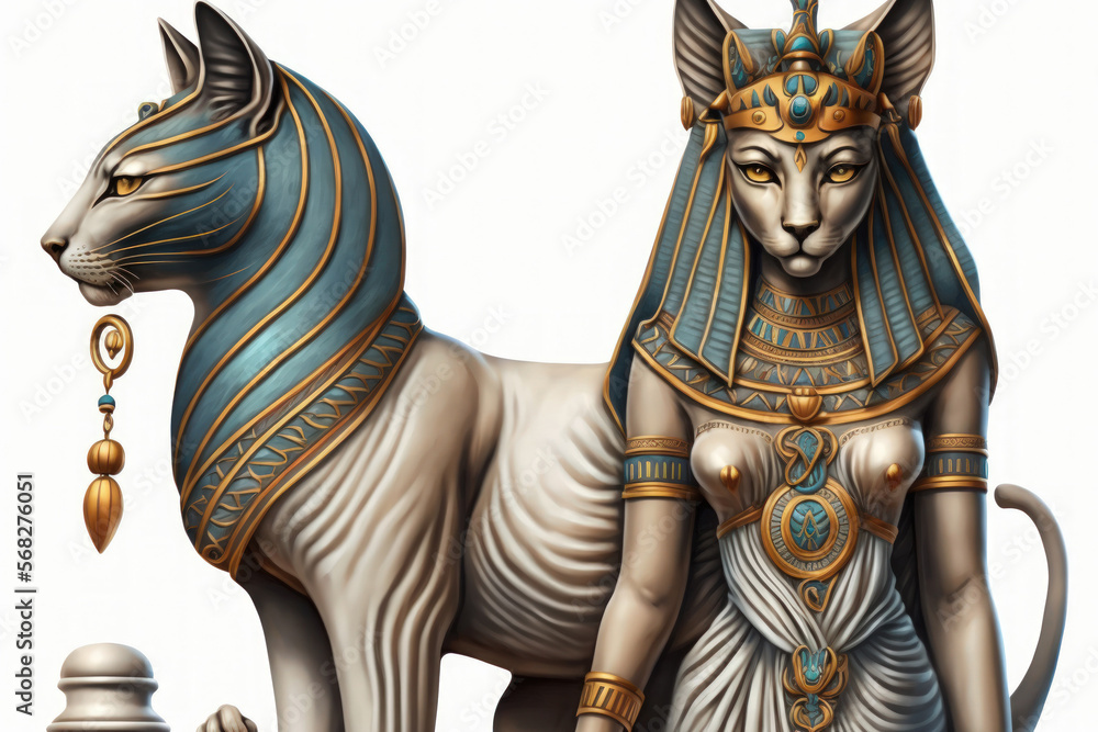 Ancient Egyptian role of the goddess Bastet against a white backdrop. In the religion of ancient ...