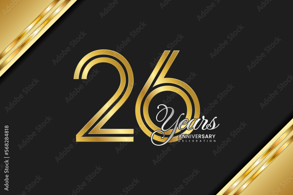 26th anniversary logo design with double line. Gold color numbers with ...