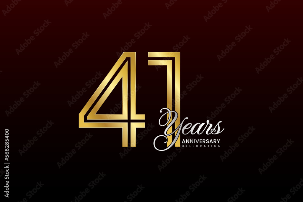 41th anniversary logo design with double line. Gold color numbers with ...