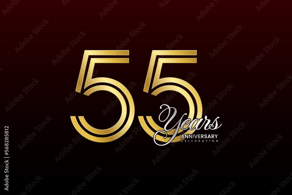 55th anniversary logo design with double line. Gold color numbers with ...