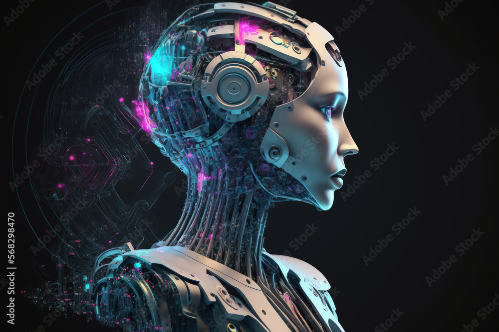 Humanoid AI robot, future artificial intelligence (AI) industry, automated digital environment ...