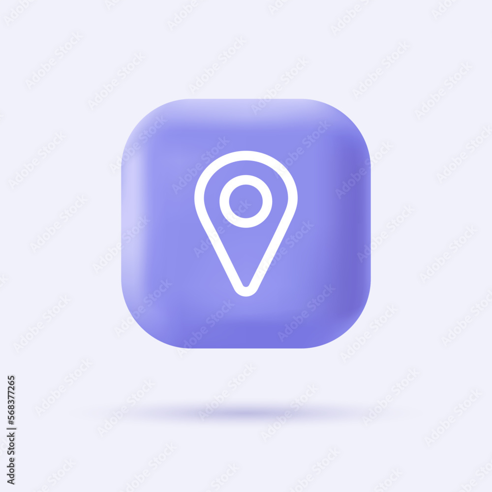 3d point location icon. Gps symbol on realistic violet button. Modern ...