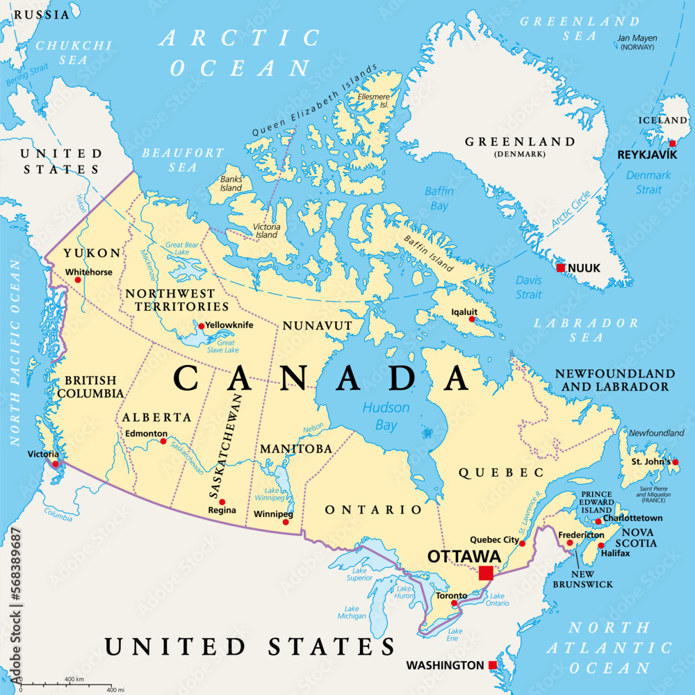 Canada, administrative divisions, political map. The ten provinces and ...