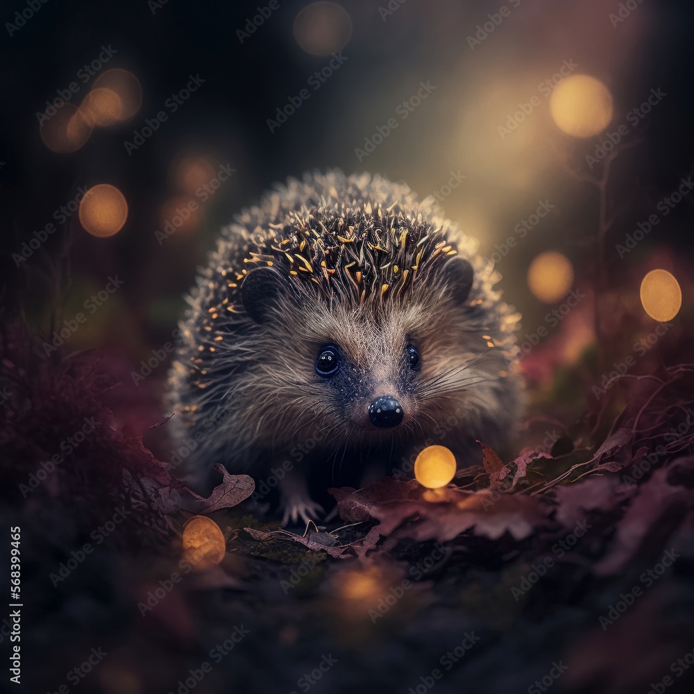 Igel in seinem natürlichen Lebensraum, moody, Wildtier Portrait ...