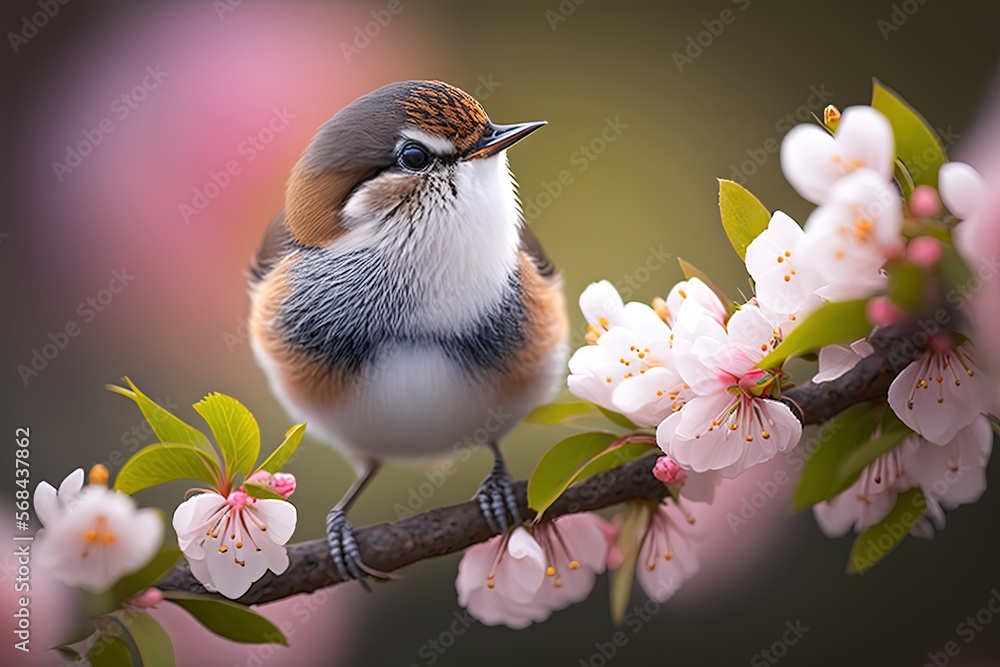 ภาพประกอบ Stock close up cute sparrow bird in warm spring time on ...