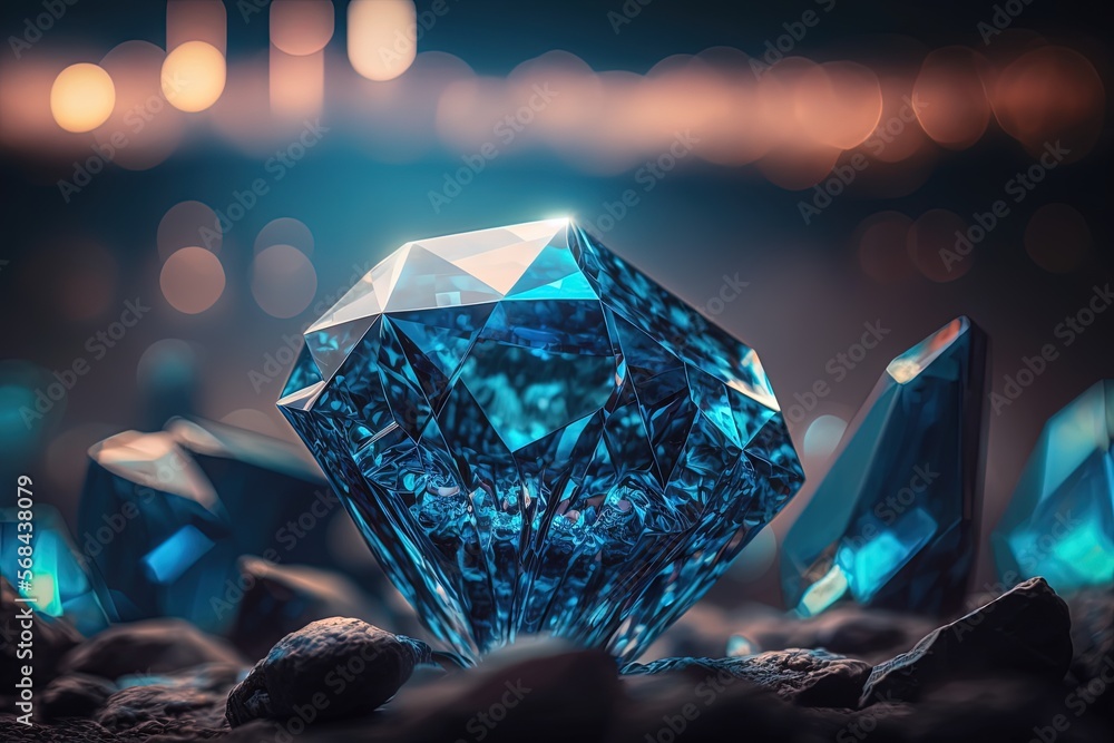blue diamond close up raw material mineral gemstone, idea for gemology ...