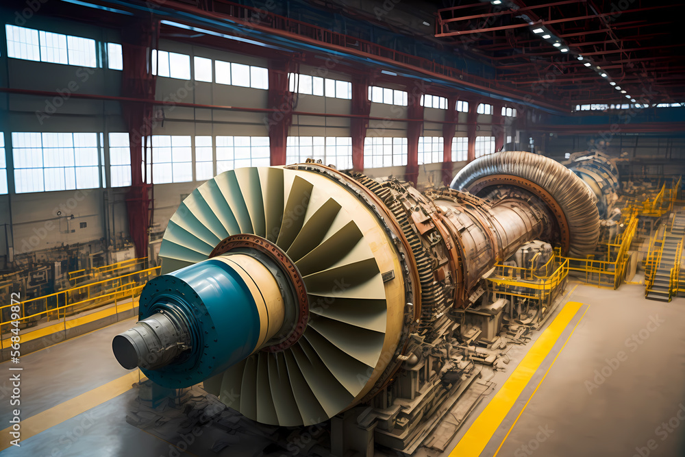 Turbine shop of energy power generation station. Disassembled turbine ...