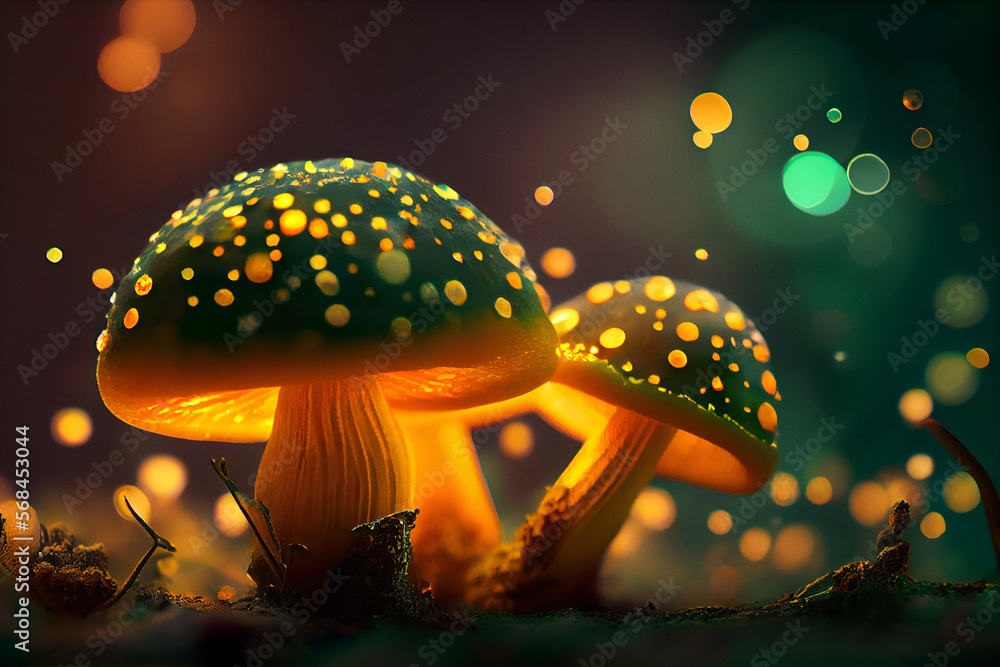 Glowing and growing mushrooms at night. The mystery and magic of new ...