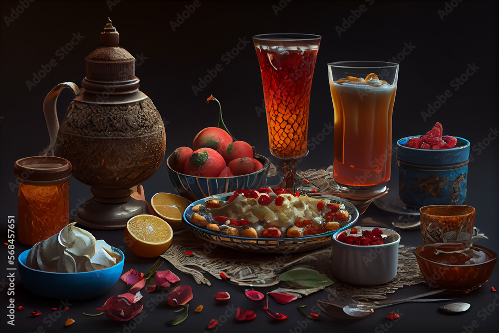 Traditional Iftar dinner for Ramadan | Dinning table with traditional ...
