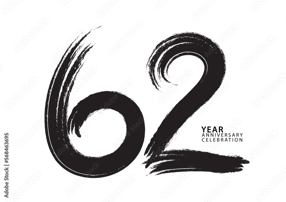 62 year anniversary celebration logotype black paintbrush vector, 62 ...
