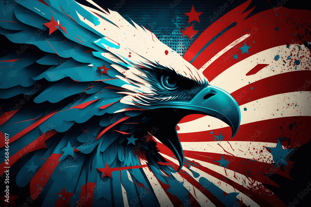 usa american flag creative patriotic background with bald eagle design ...