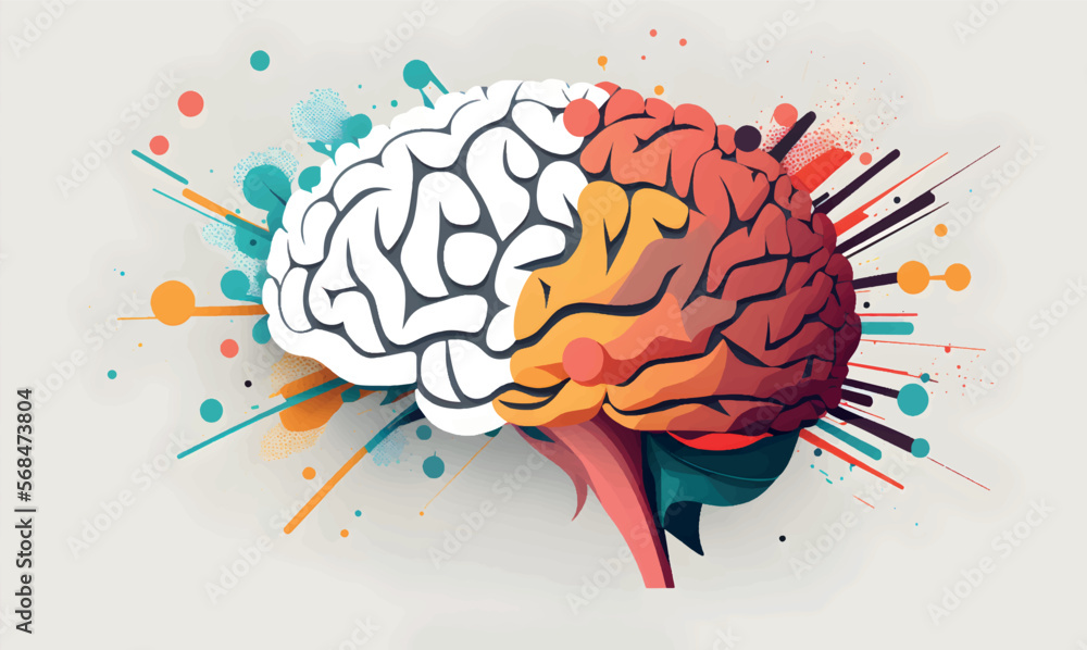 Vector illustration, creative brain background, abstract and minimal ...