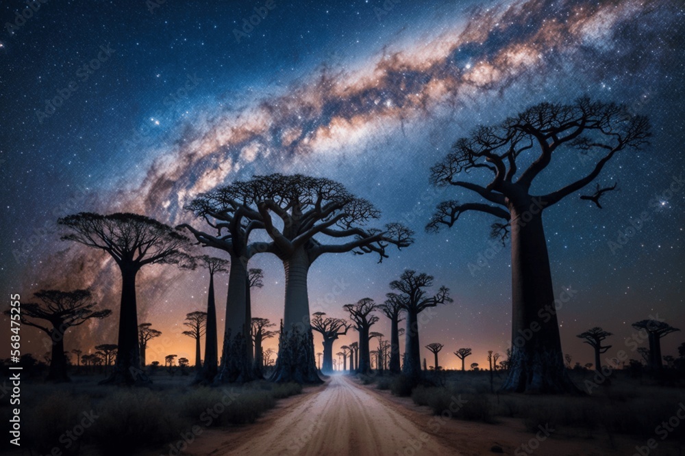 Discover the Night Sky of Madagascar at the Avenue of the Baobabs Stock ...
