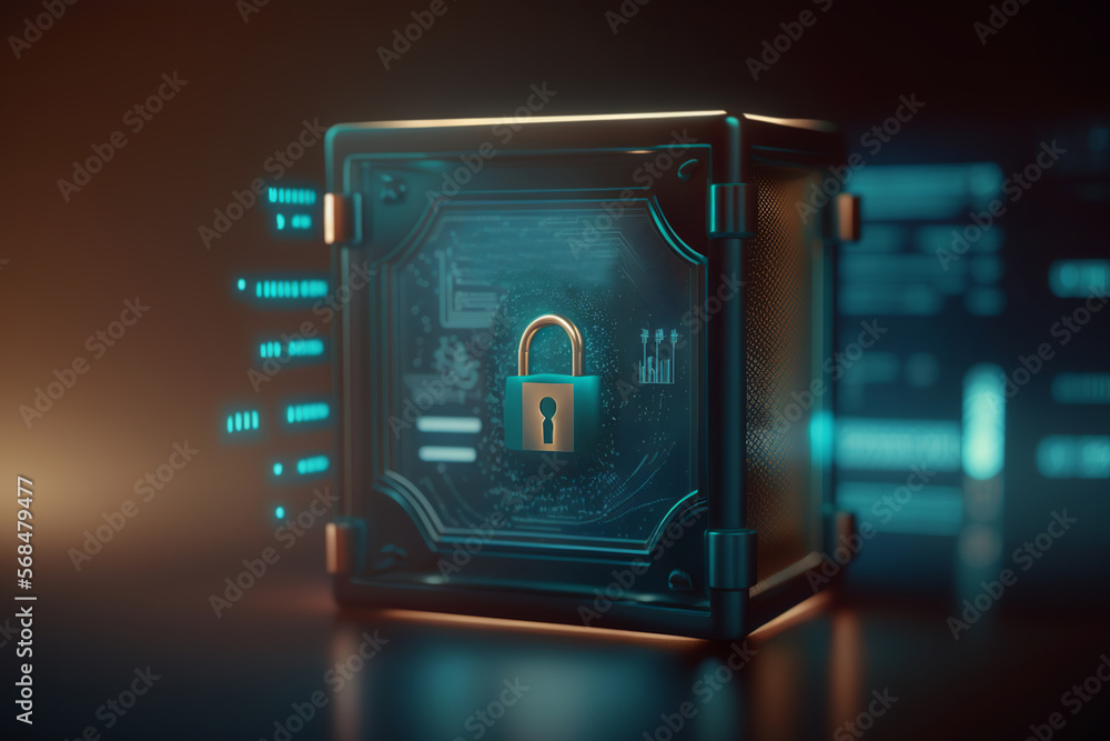 Cyber security concept and digital data protection with a locker in a ...
