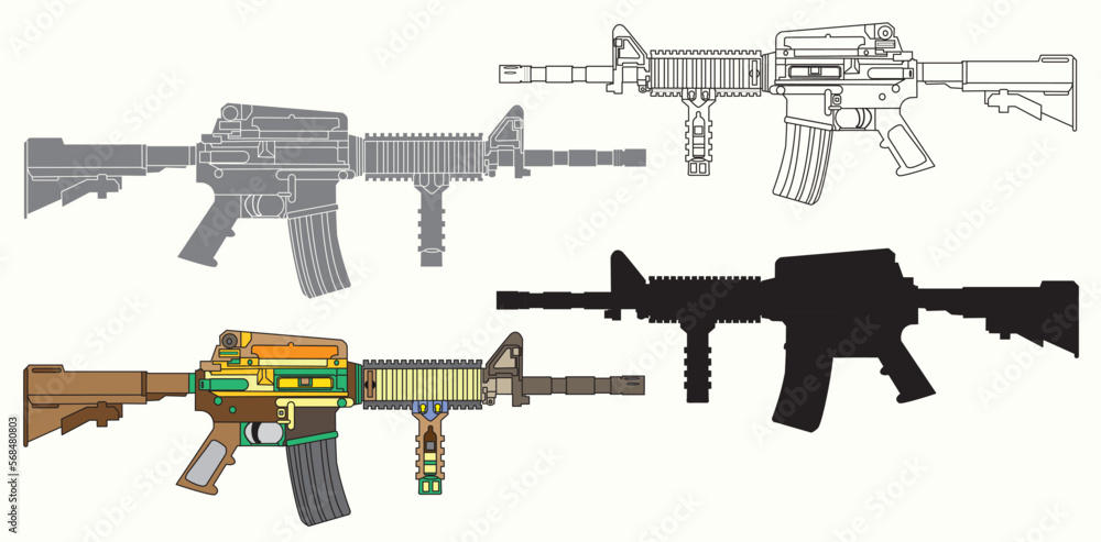 Vetor m4 carbine and kalashnikov assault rifle. weapon and army symbol ...