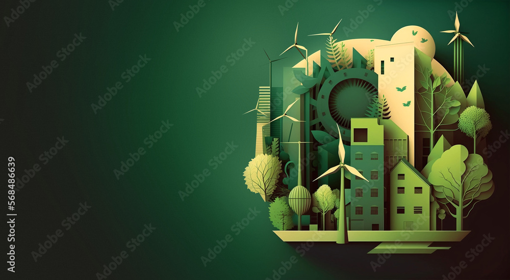Sustainable green city, eco-city vector illustration. ESG ...