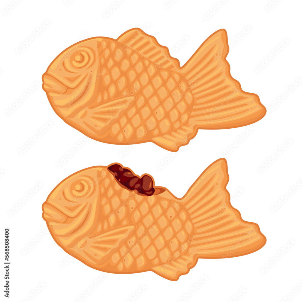 Taiyaki, Japanese fish-shaped cake with red bean filling, classic street vendor snack in Japan ...