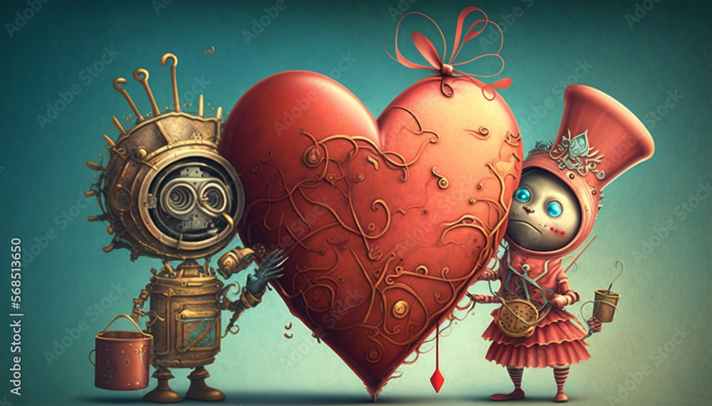 Robot couple love each other, valentines day love gift art illustration ...