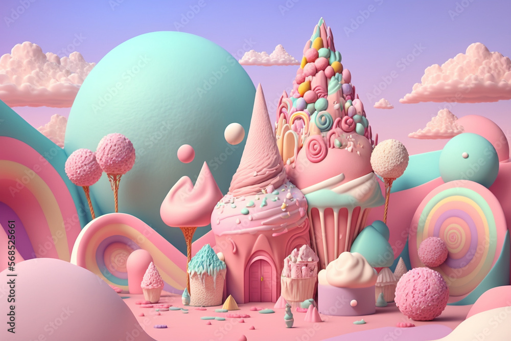 Candyland Houses made from Marshmallow and sweets. 3D Render ...