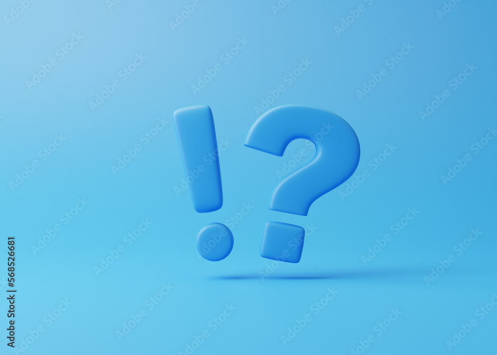 Exclamation and Question Mark on blue background. Frequently Asked Questions concept. Ask ...