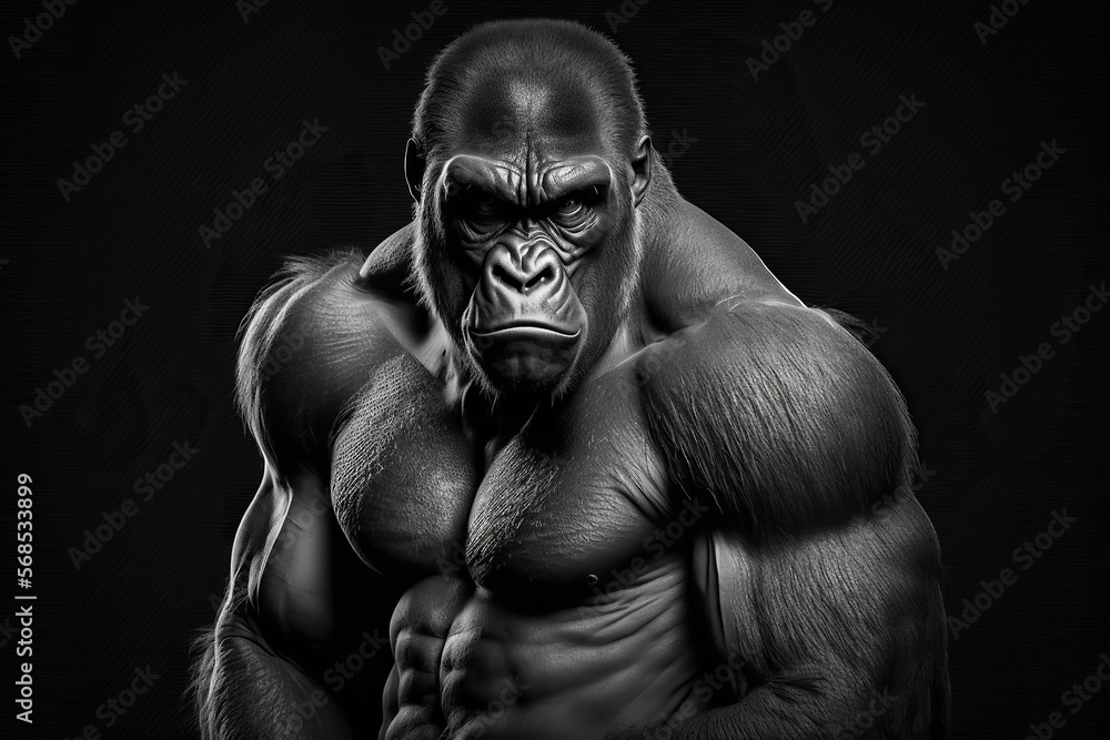 Portrait face powerful dominant male gorilla on black background ...