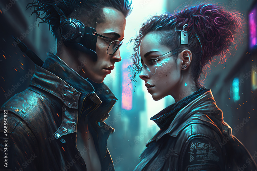 Stock-Illustration „Cyberpunk Character Art, Couple in Cyberpunk City ...