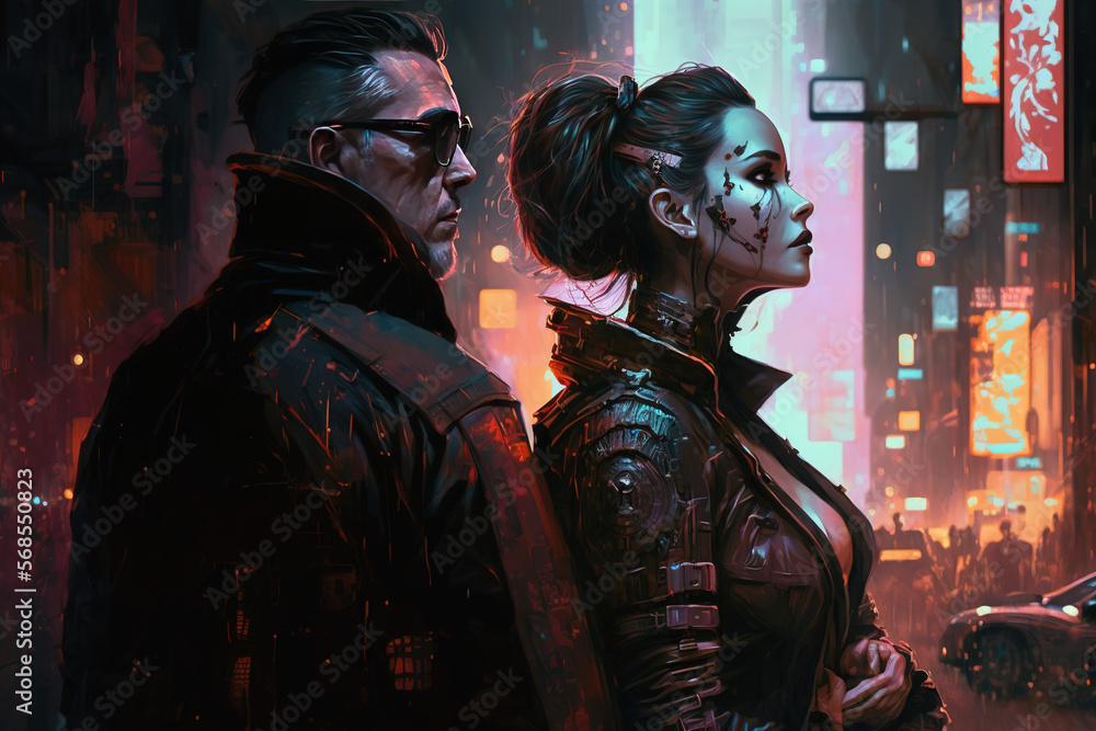 Cyberpunk Character Art, Couple in Cyberpunk City, Man and Woman in Cyberpunk City, 3D Render ...