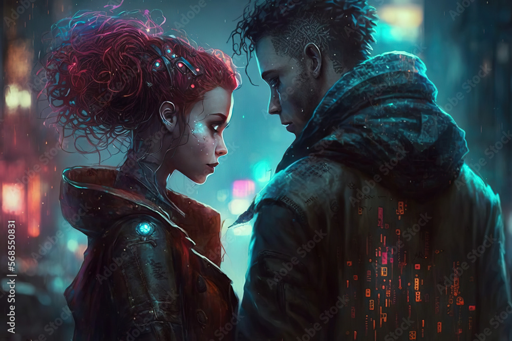 Cyberpunk Character Art, Couple in Cyberpunk City, Man and Woman in Cyberpunk City, 3D Render ...