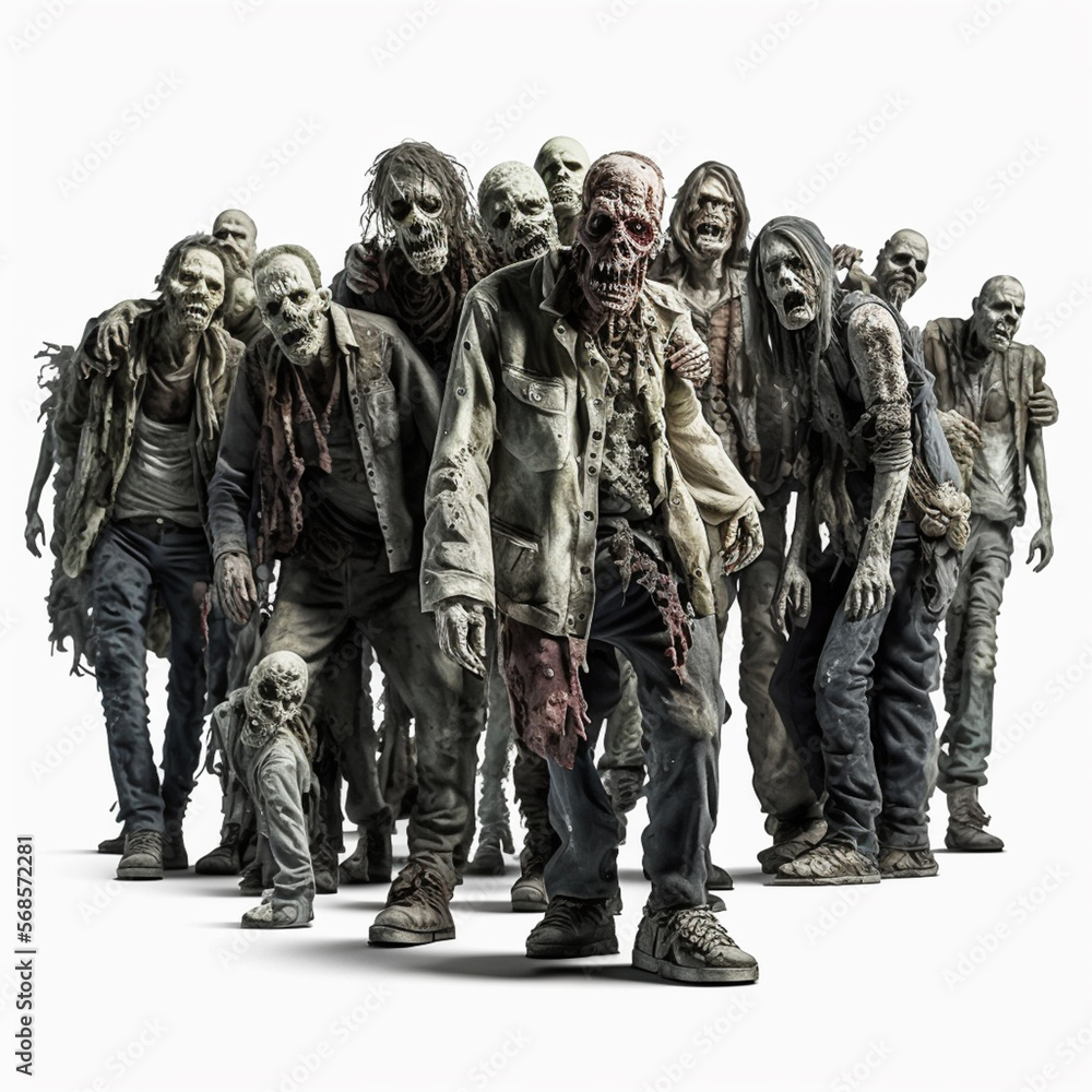 zombie apocalypse group of zombies on white background realistic Stock ...