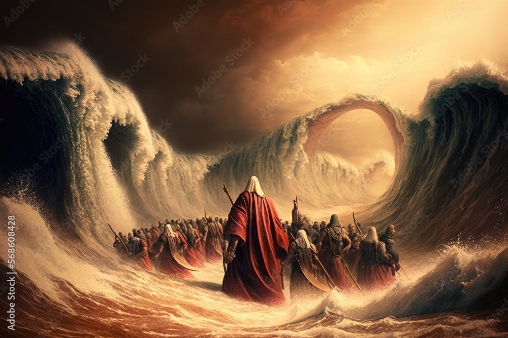 Ilustración de Stock The Miracle of Moses Parting the Red Sea An ...