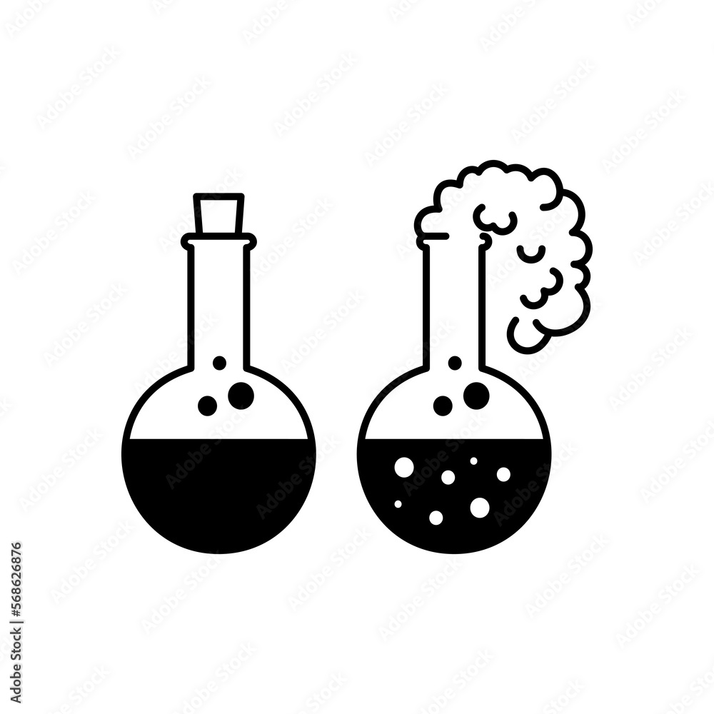 Set ikon vektor garis besar laboratorium sains kimia. Farmasi dan kimia ...