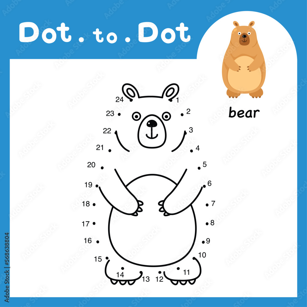 Dot to dot educational game and coloring book of bear animal cartoon ...