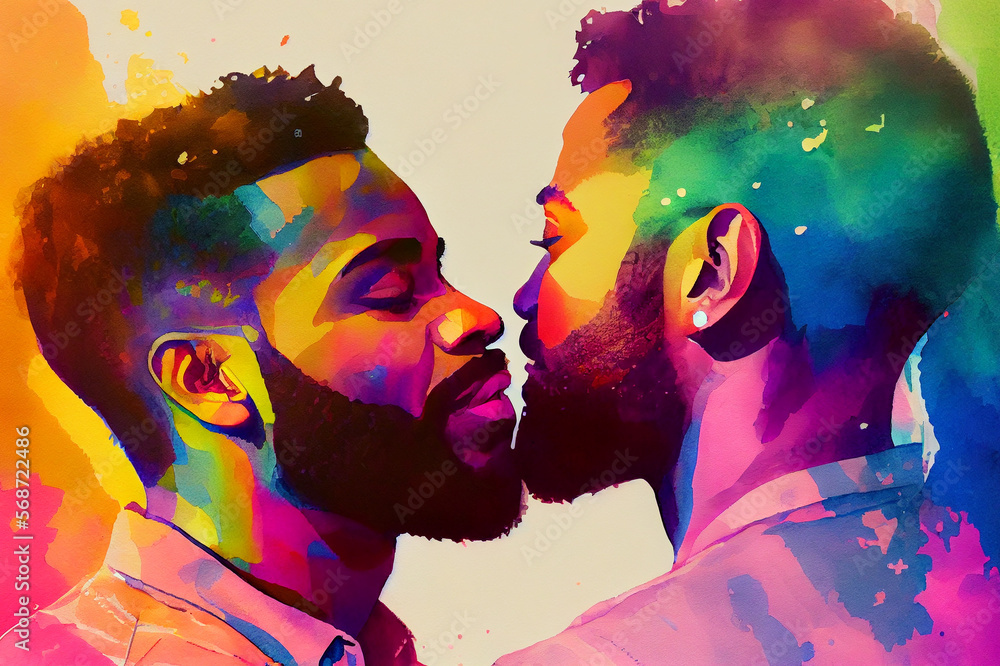 Ilustración de Stock A passionate portrait of two black gay men about to kiss, capturing the ...