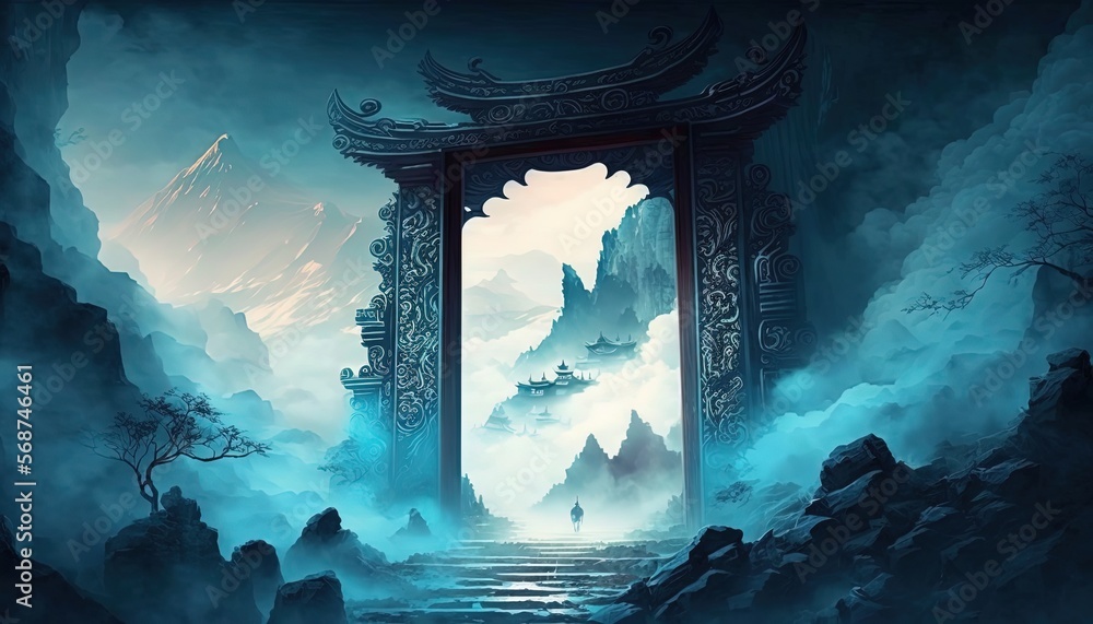 gigantic red hell gate, ancient Chinese mythology the gate to spirit ...