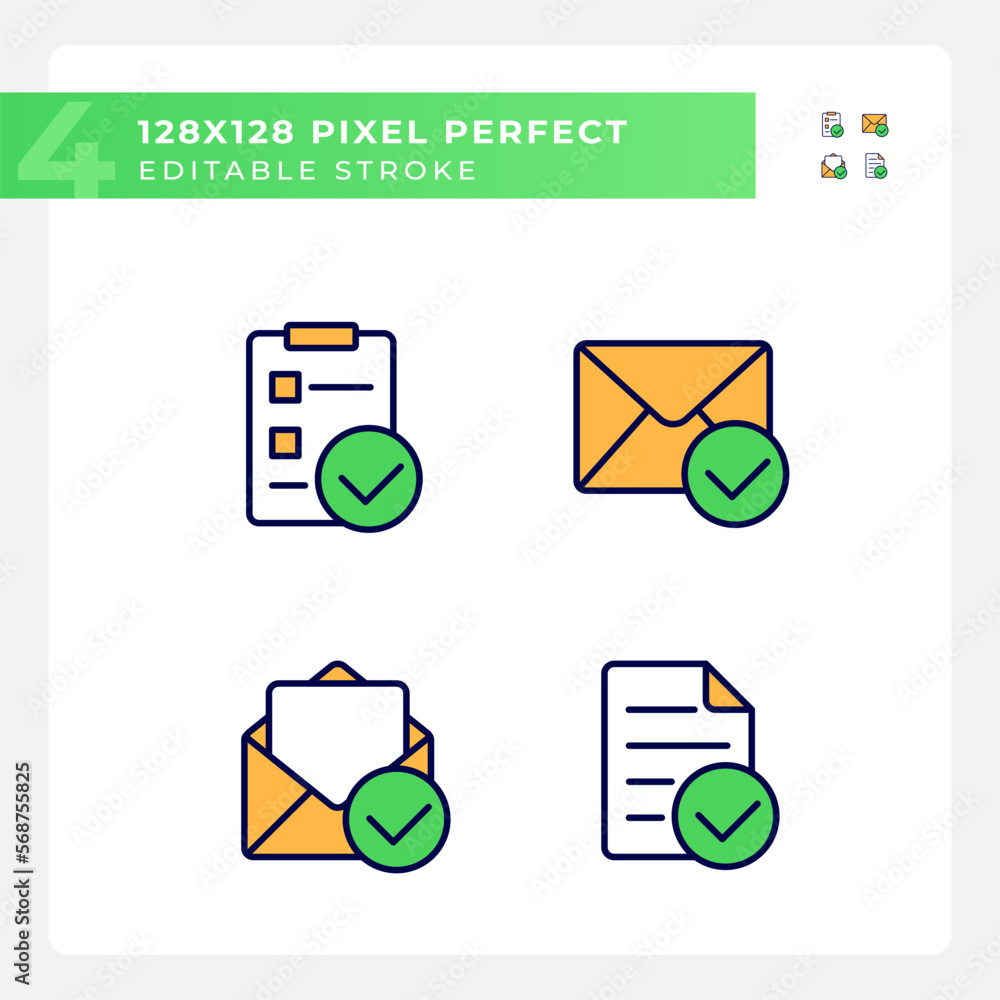 Documents with checkmarks pixel perfect RGB color icons set ... Documents with checkmarks pixel perfect RGB color icons set ...