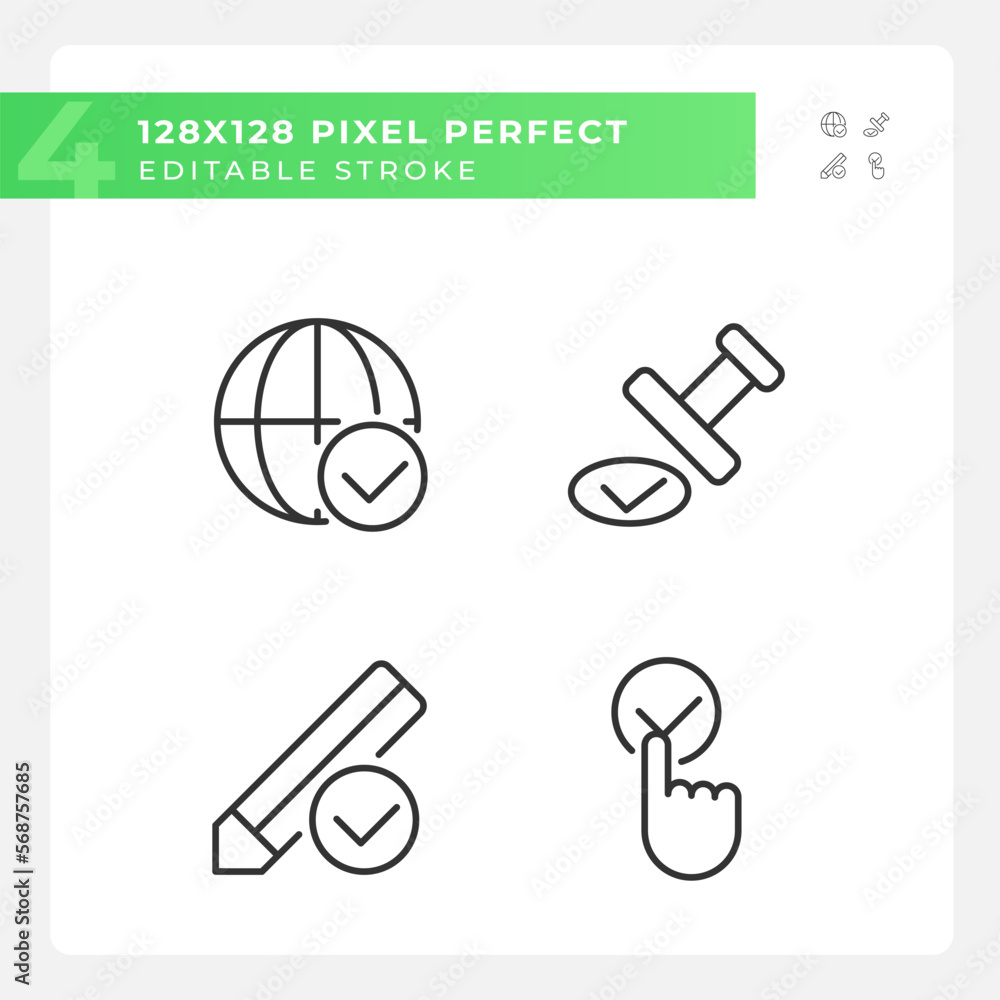 Checkmarks for data approvement pixel perfect linear icons set ...